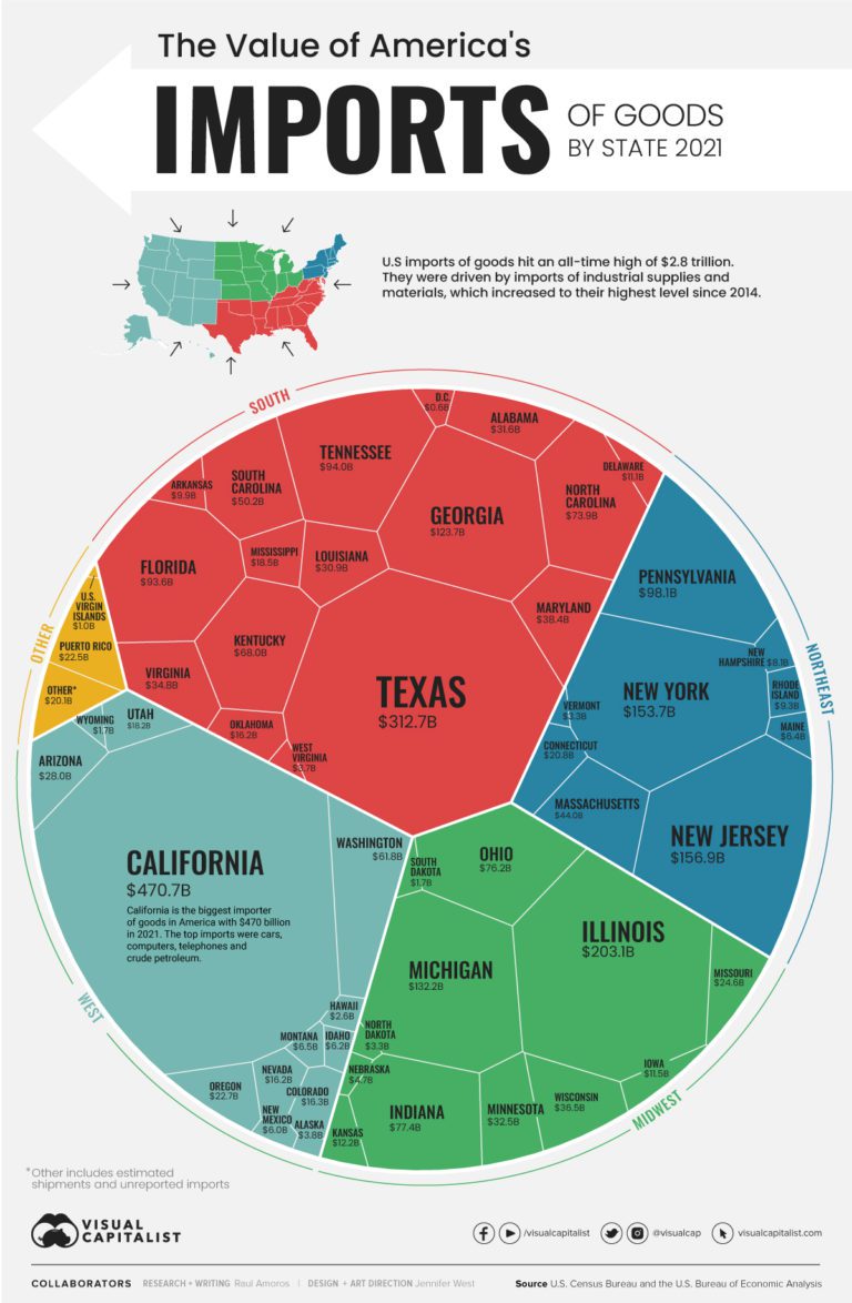 Visualized: The Value of U.S. Imports of Goods by State 2021
