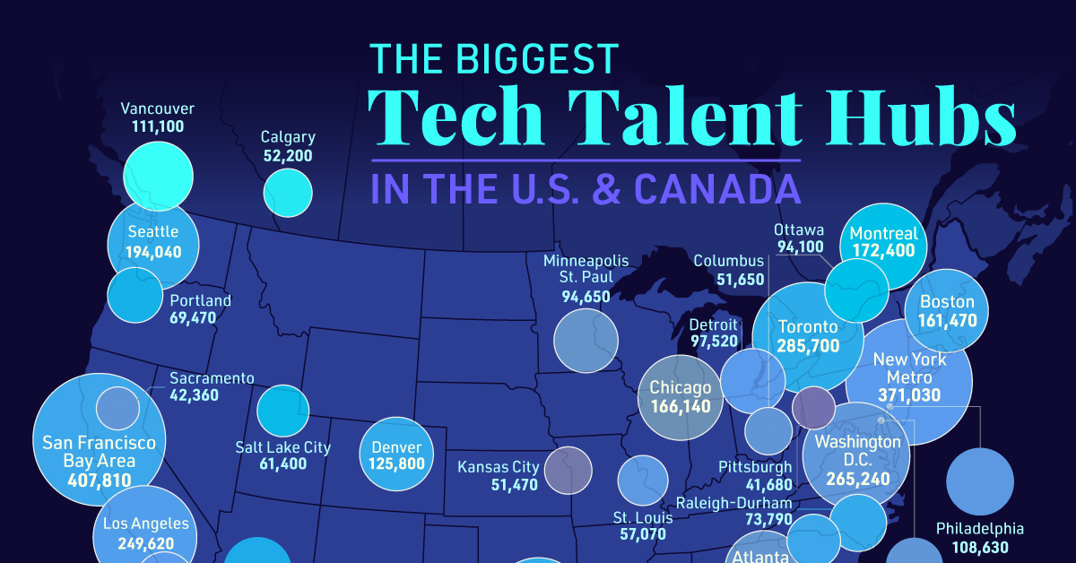 Mapping the Biggest Tech Talent Hubs in the U.S. and Canada