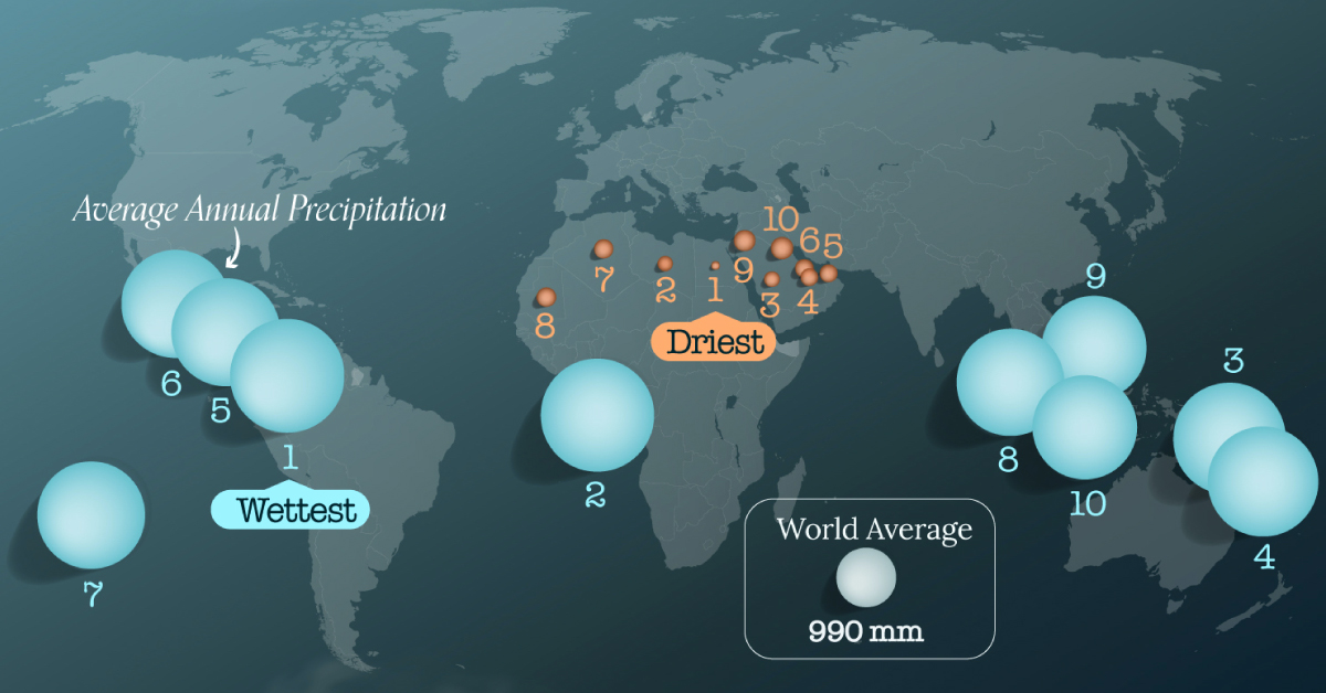 Mapped: The World's Wettest and Driest Countries