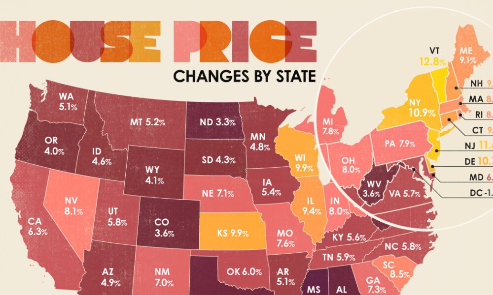 Mapped: The Growth in U.S. House Prices by State in 2024