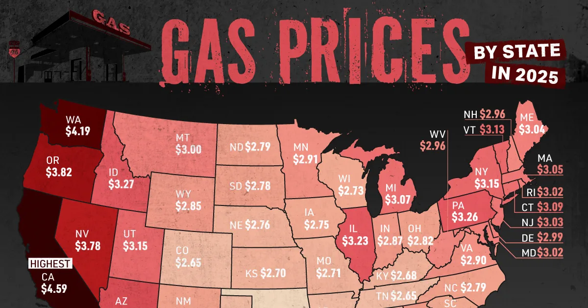 Mapped: Gas Prices by U.S. State in 2025